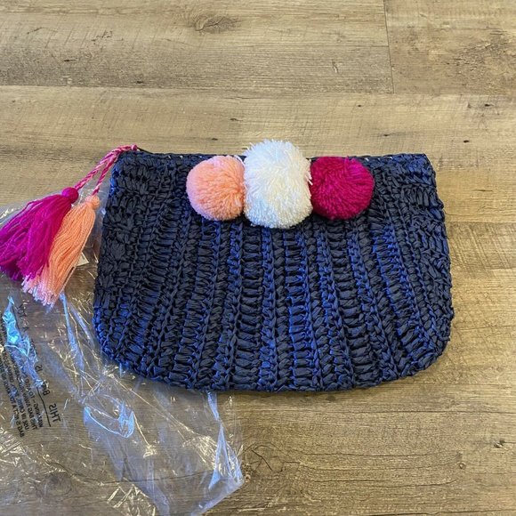 Shiraleah | Bags | Shiraleah Navy Rio Zip Pouch With Pompoms Nwt | Poshmark